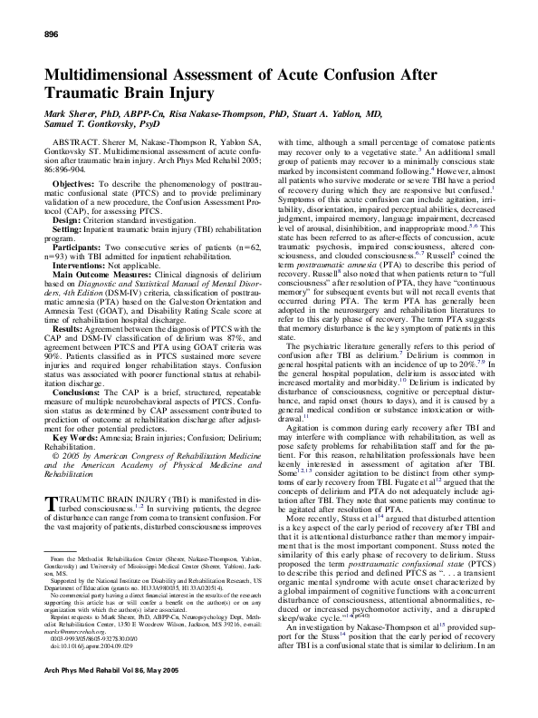 (PDF) Multidimensional Assessment of Acute Confusion After Traumatic ...