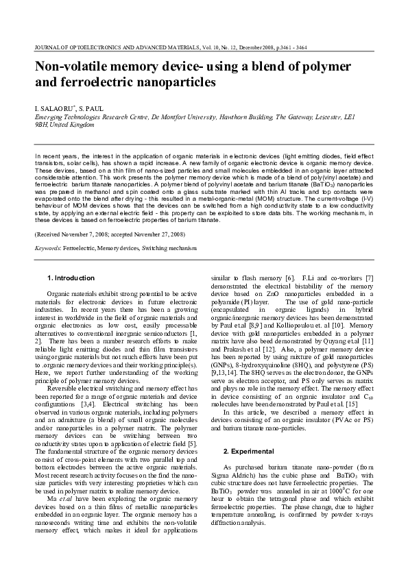 (PDF) Non-volatile memory device-using a blend of polymer and ferroelectric nanoparticles