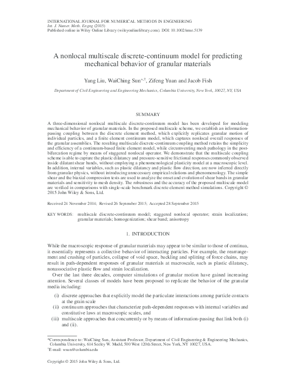 (PDF) A nonlocal multiscale discrete-continuum model for predicting mechanical behavior of ...