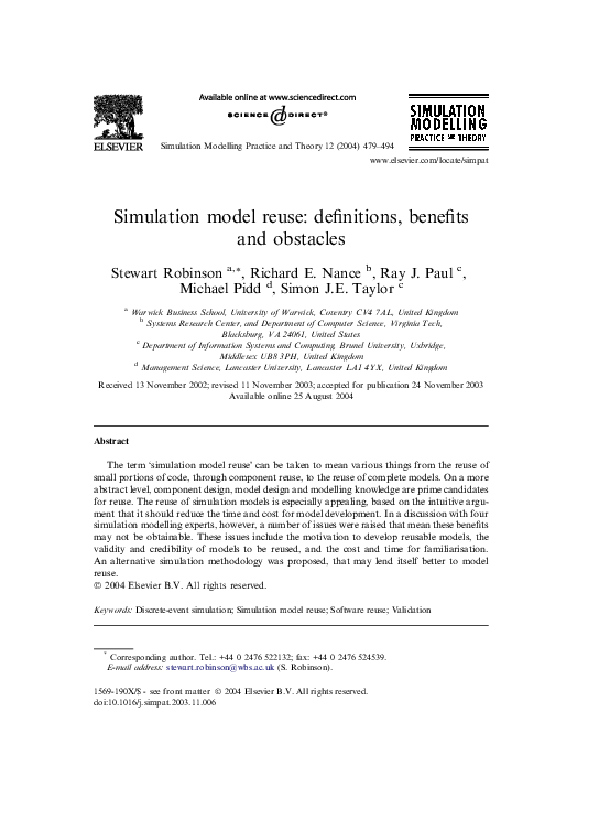 (PDF) Challenges and Benefits of Simulation Model Reuse