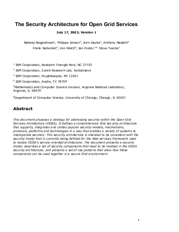 Pdf The Security Architecture For Open Grid Services Frank