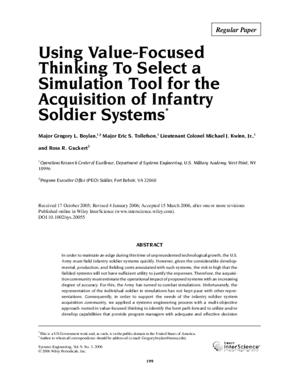 (PDF) Using value-focused thinking to select a simulation tool for the acquisition of infantry ...