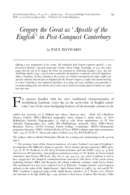 (PDF) Gregory the Great as Apostle of the English in Post-Conquest ...