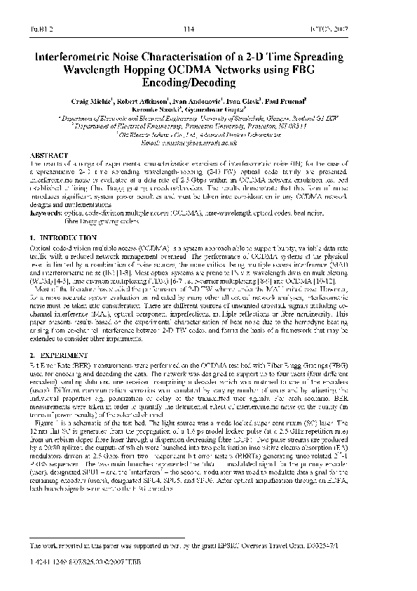 Pdf Interferometric Noise Characterization Of A 2 D Time Spreading