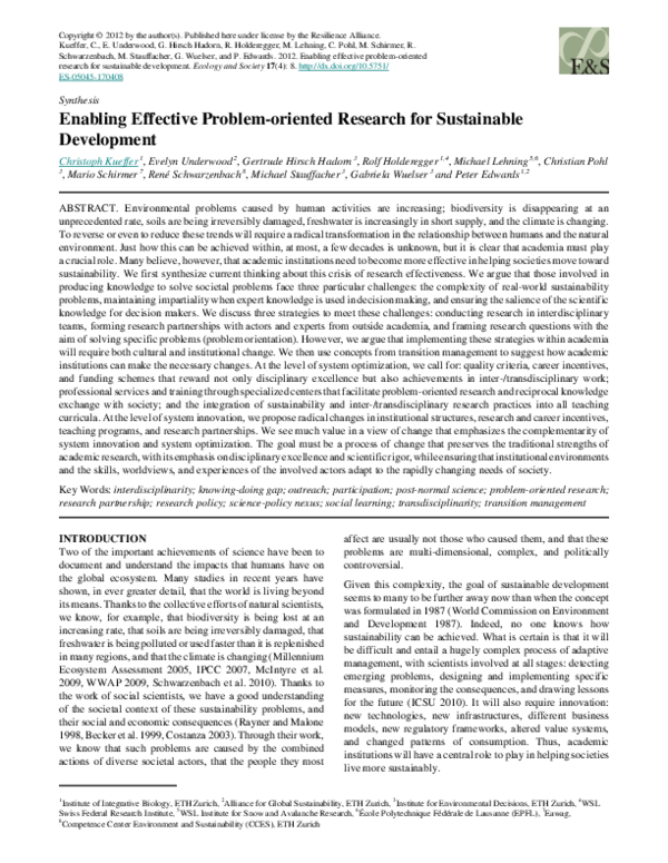 (PDF) Enabling effective problem-oriented research for sustainable ...