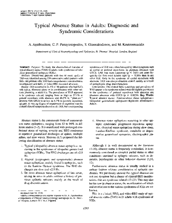 (PDF) Typical Absence Status in Adults: Diagnostic and Syndromic ...