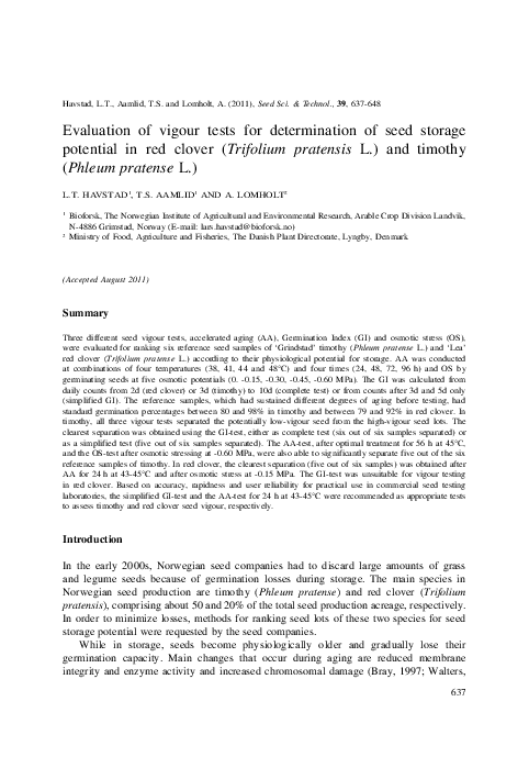 (PDF) Evaluation of vigour tests for determination of seed storage ...