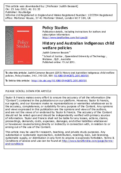 (PDF) History and Australian indigenous child welfare policies
