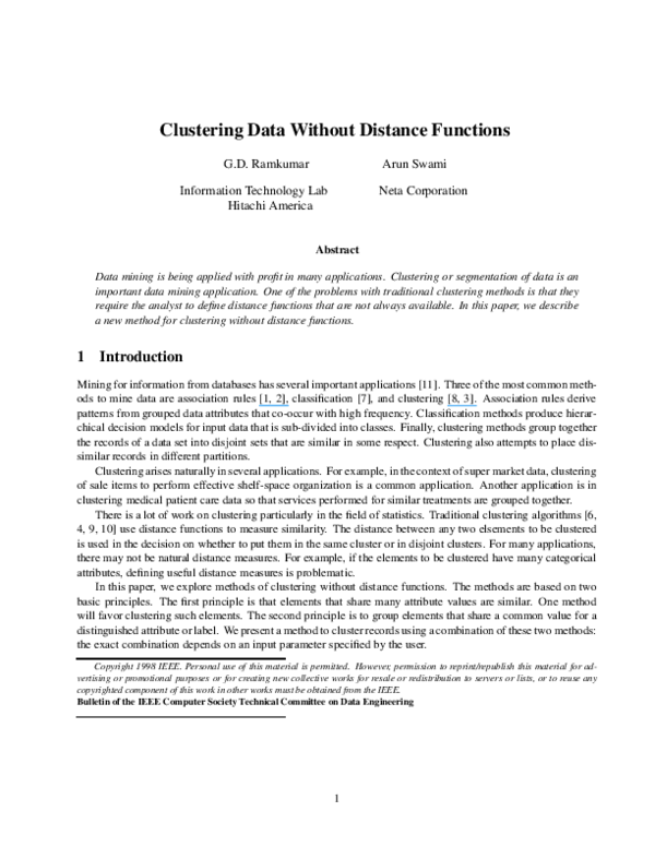 Pdf Clustering Data Without Distance Functions