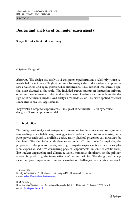 (PDF) Design and analysis of computer experiments