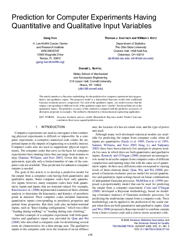 (PDF) Prediction for Computer Experiments Having Quantitative and Qualitative Input Variables