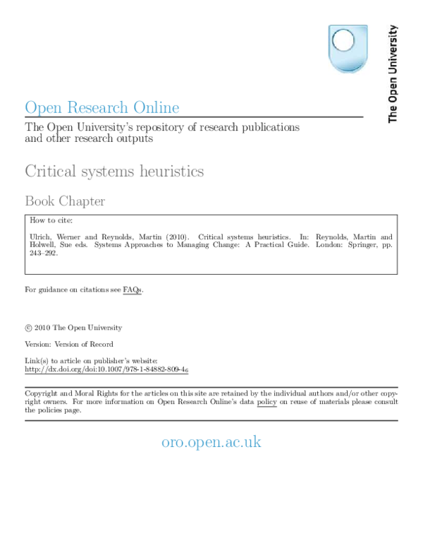 (PDF) Critical Systems Heuristics (PDF) Critical Systems Heuristics