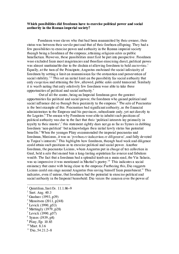 (PDF) Social Standing of Roman Freedmen