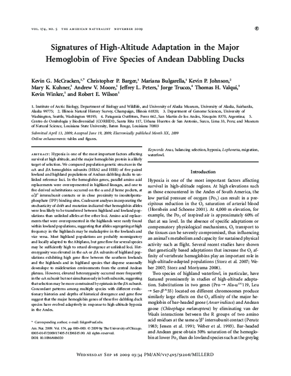 (PDF) Signatures of High‐Altitude Adaptation in the Major Hemoglobin of ...