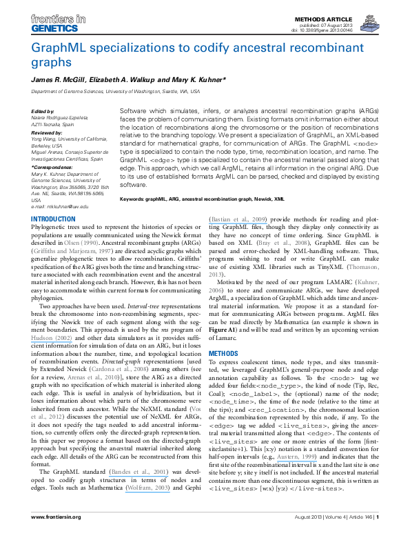 Pdf Graphml Specializations To Codify Ancestral Recombinant Graphs