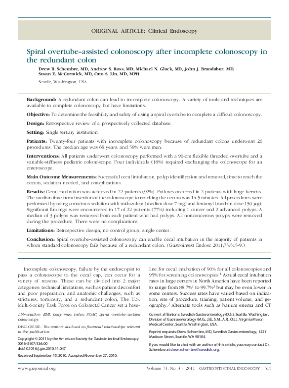 (PDF) Spiral overtube–assisted colonoscopy after incomplete colonoscopy ...