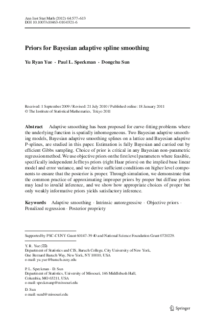 (PDF) Priors for Bayesian adaptive spline smoothing