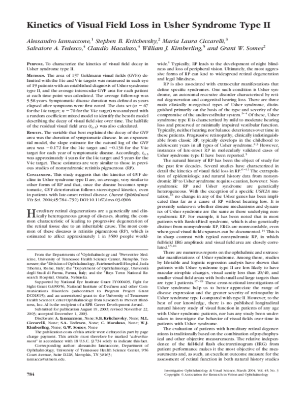 (PDF) Kinetics of Visual Field Loss in Usher Syndrome Type II