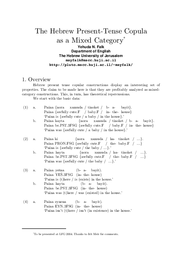 (PDF) The Hebrew present-tense copula as a mixed category