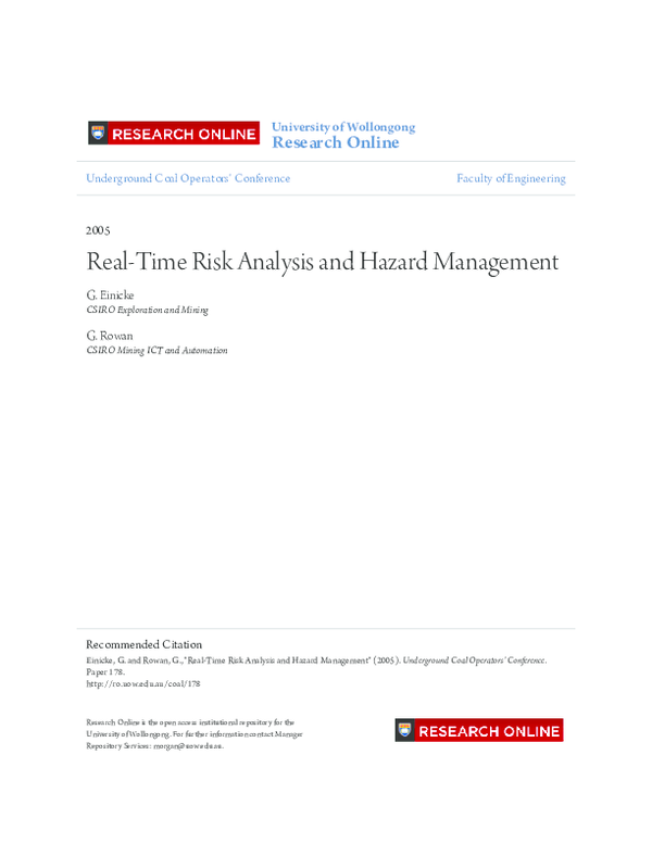 (PDF) Real-Time Risk Analysis and Hazard Management