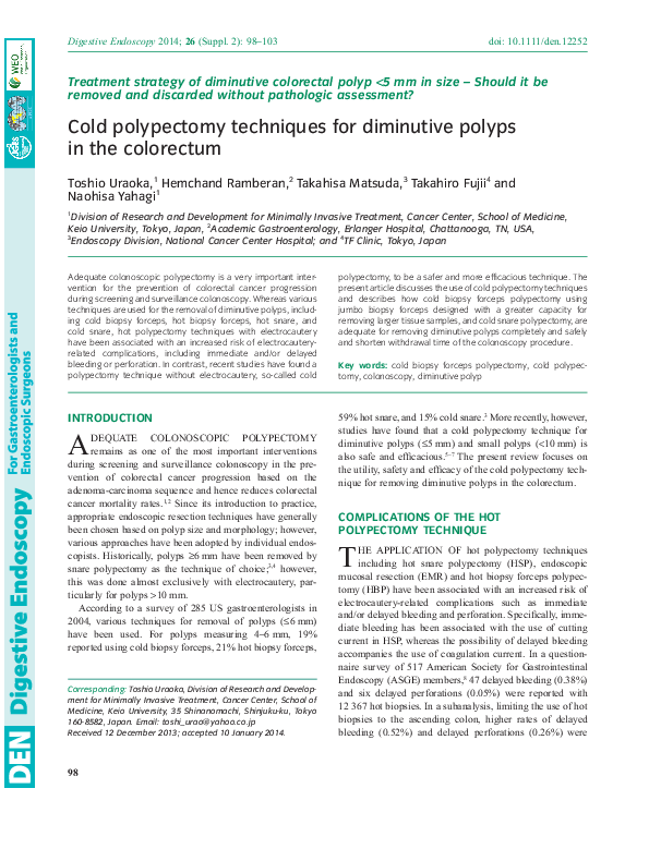 (PDF) Cold polypectomy techniques for diminutive polyps in the colorectum