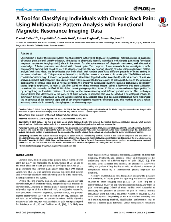 (PDF) A tool for classifying individuals with chronic back pain: using ...