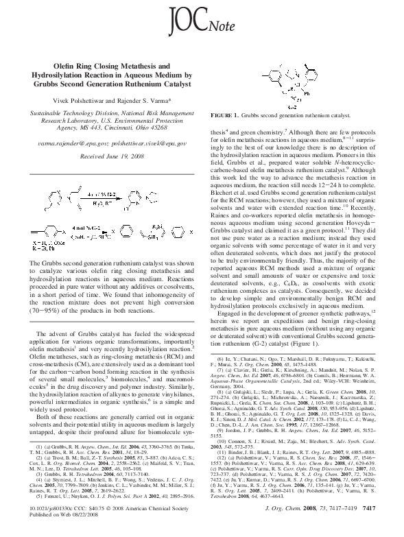 (PDF) Olefin Ring Closing Metathesis and Hydrosilylation Reaction in ...