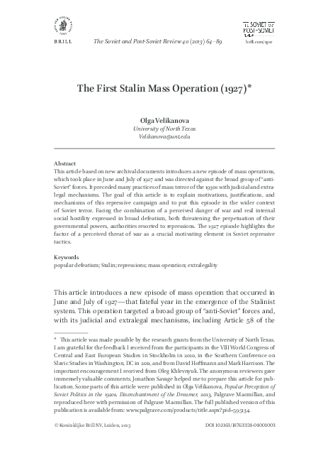 (PDF) The First Stalin Mass Operation (1927)