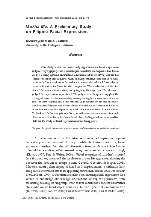 (PDF) Mukha Mo: A Preliminary Study on Filipino Facial Expressions