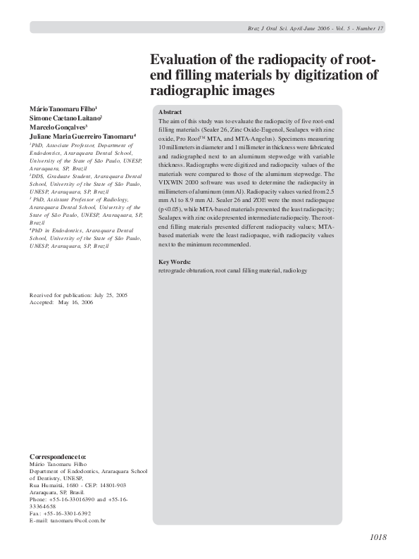(PDF) Radiopacity of Root-End Filling Materials