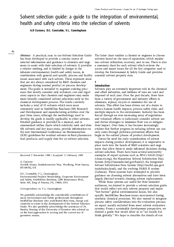 (PDF) Solvent selection guide: a guide to the integration of ...