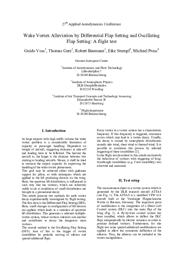 (PDF) Wake Vortex Alleviation by Differential and Oscillating Flap ...