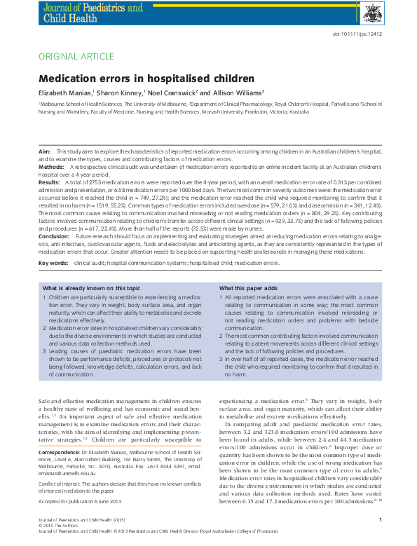 (PDF) Medication errors in hospitalised children