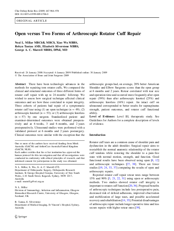 (PDF) Open versus Two Forms of Arthroscopic Rotator Cuff Repair