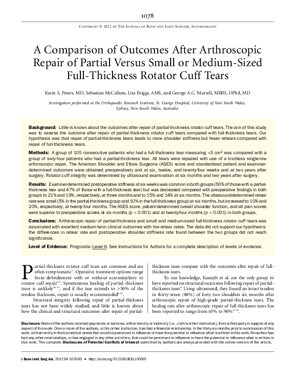 (PDF) Is acromioplasty necessary in the setting of full-thickness rotator cuff tears? A ...