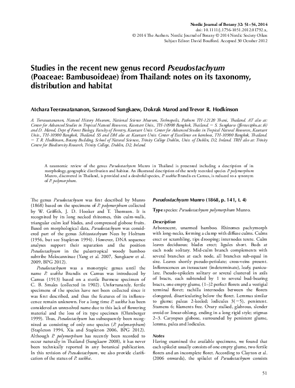 (PDF) Studies in the recent new genus record Pseudostachyum (Poaceae ...
