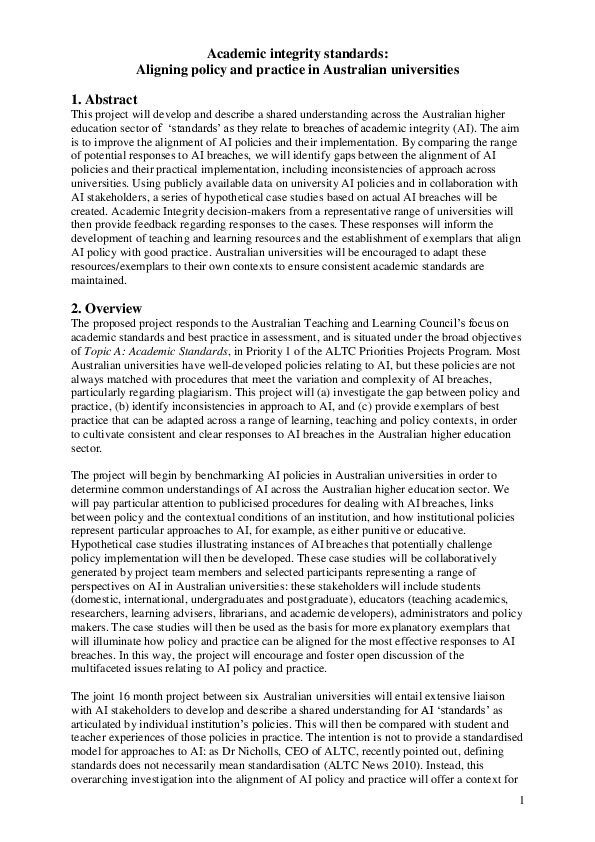 (PDF) Academic Integrity Standards: A Preliminary Analysis of the ...