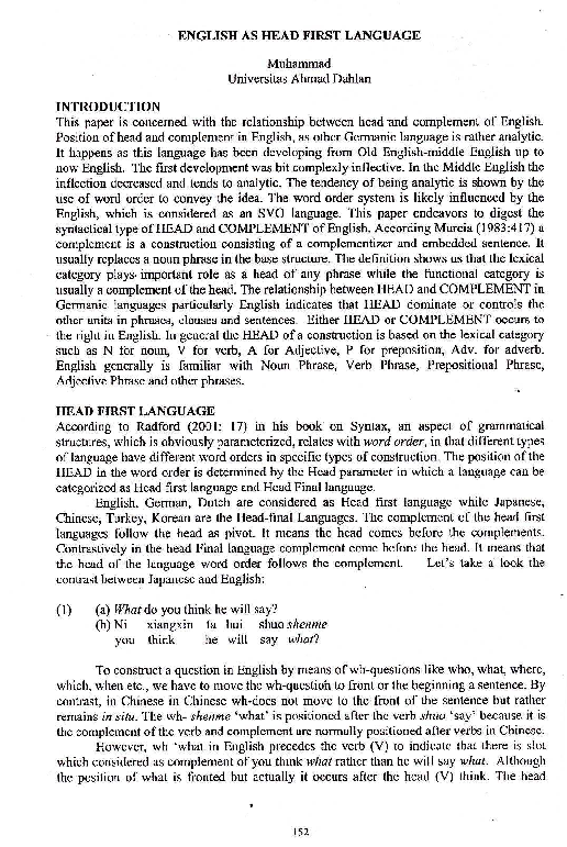 (PDF) ENGLISH AS HEAD FIRST LANGUAGE