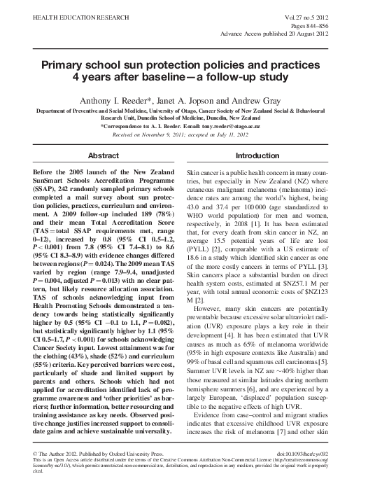 (PDF) Primary school sun protection policies and practices 4 years ...
