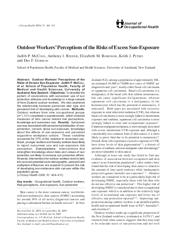 (PDF) Outdoor Workers' Perceptions of the Risks of Excess Sun-Exposure
