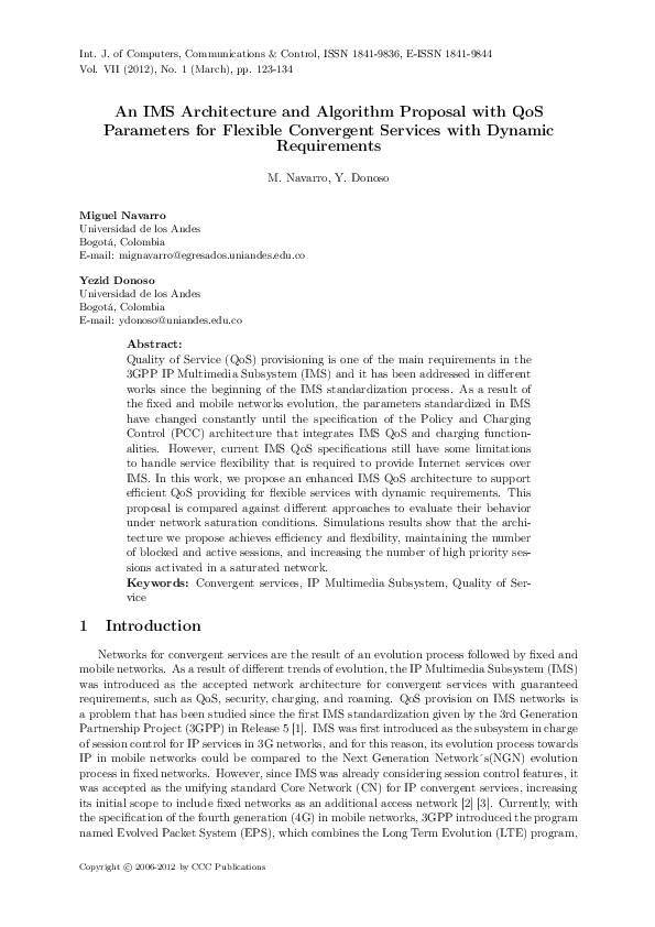 (PDF) An IMS Architecture and Algorithm Proposal with QoS Parameters ...