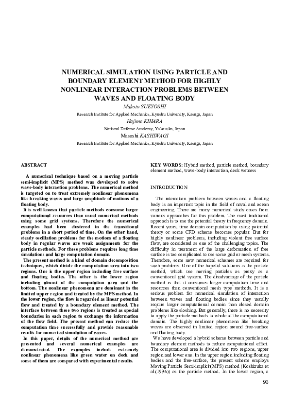 Pdf Numerical Simulation Using Particle And Boundary Element Method For Highly Nonlinear
