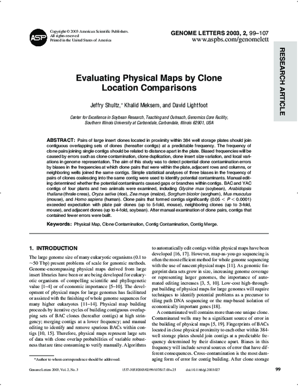 (PDF) Evaluating Physical Maps by Clone Location Comparisons | Khalid ...