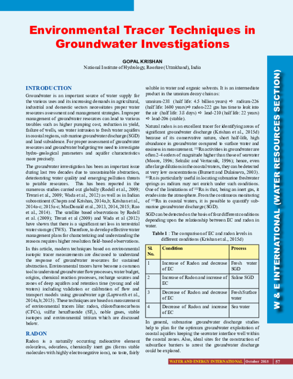 (PDF) Environmental tracer techniques in groundwater investigations