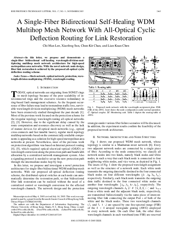 (PDF) A single-fiber bidirectional self-healing WDM multihop mesh network with all-optical ...