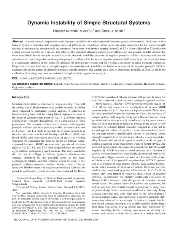 (PDF) Dynamic instability of simple structural systems