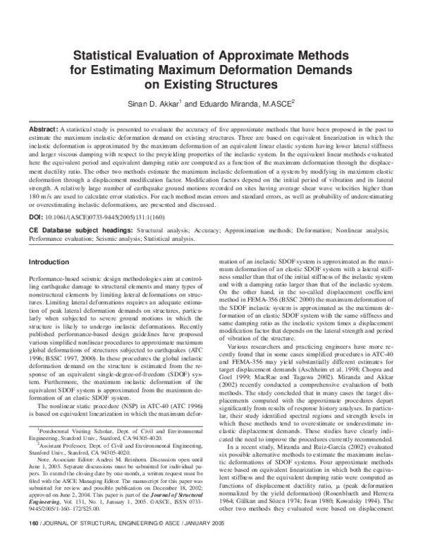 (PDF) Statistical Evaluation of Approximate Methods for Estimating Maximum Deformation Demands ...