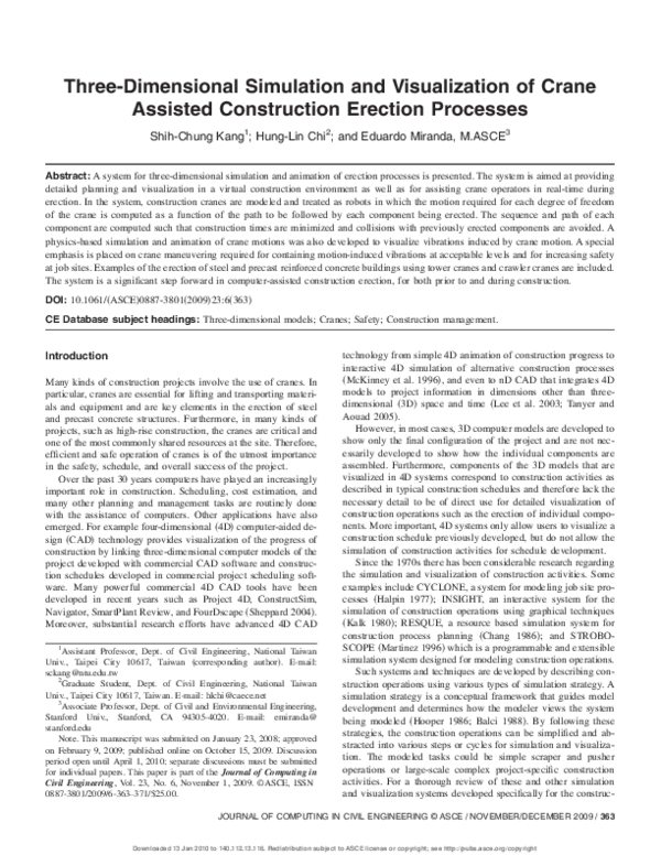 (PDF) Three-dimensional simulation and visualization of crane assisted construction erection ...