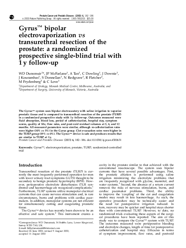 (PDF) Gyrus™ bipolar electrovaporization vs transurethral resection of ...