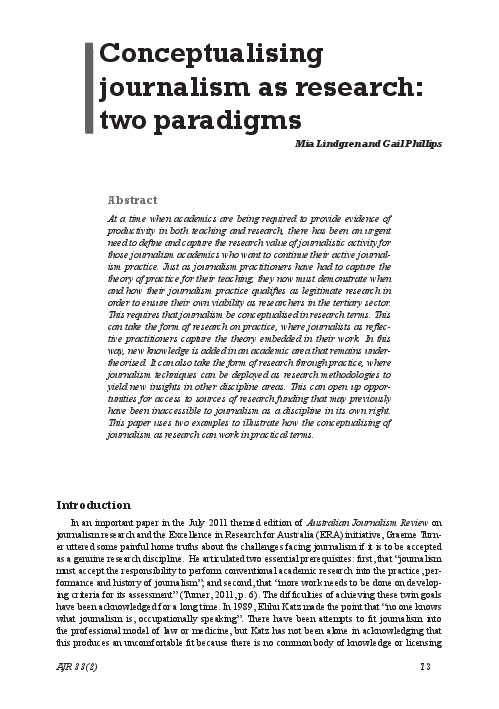 (PDF) Conceptualising journalism as research: Two paradigms